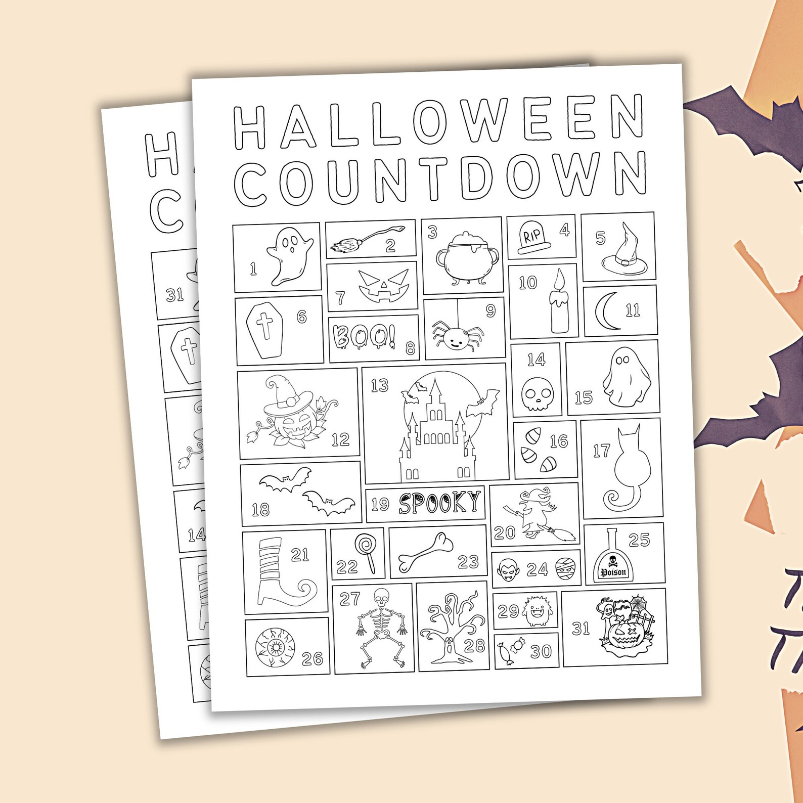 Printable Halloween Coloring Countdown - Halloween Countdown Coloring ...