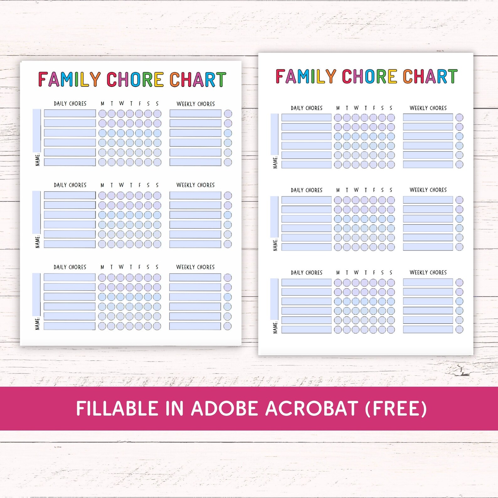 Printable Family Chore Chart Editable Chore Chart for Multiple Kids ...