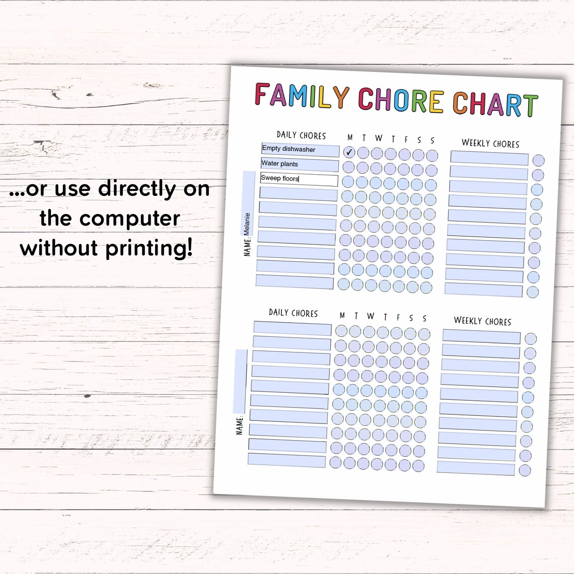 Printable Family Chore Chart Editable Chore Chart for Multiple Kids ...
