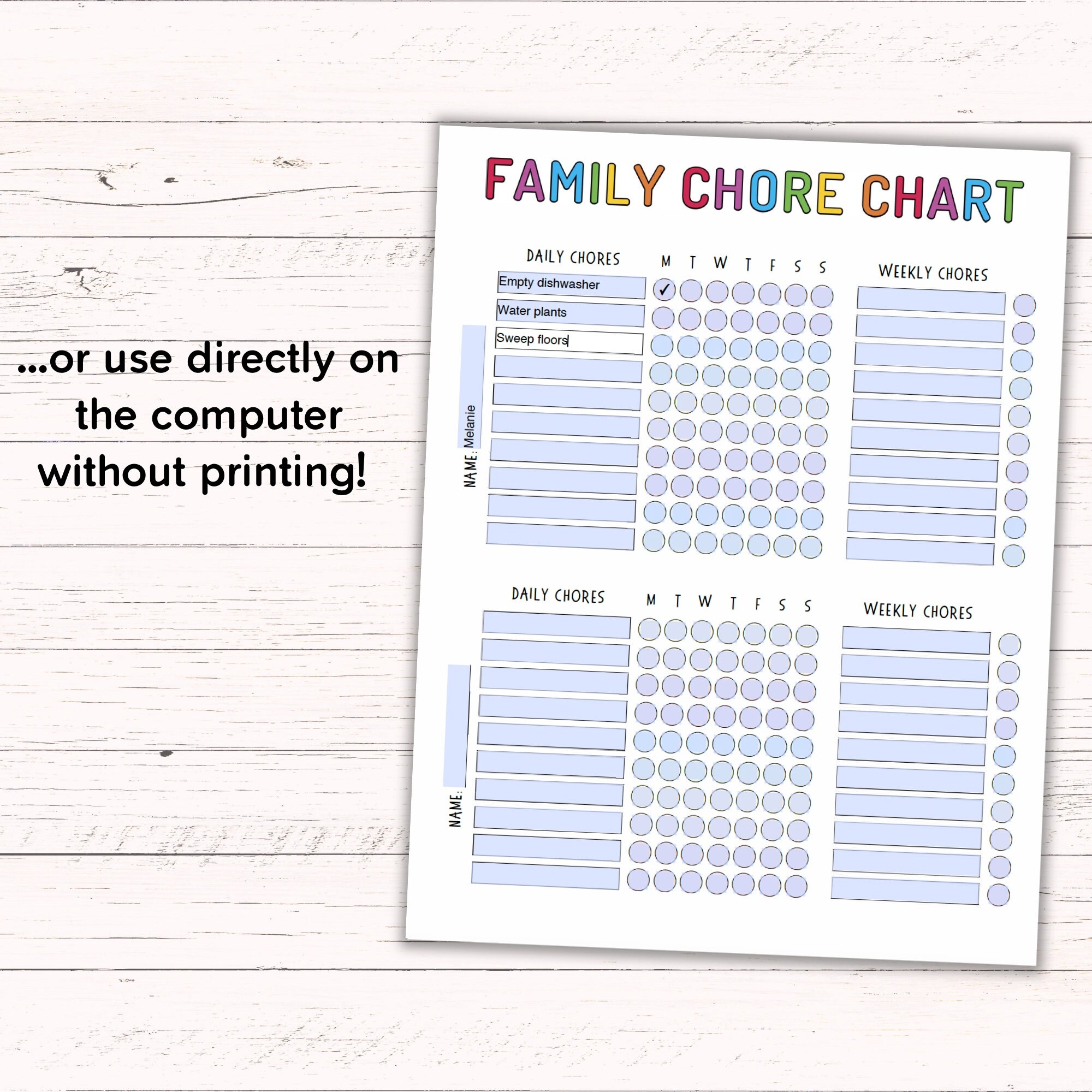 Printable Family Chore Chart Editable Chore Chart for Multiple Kids ...
