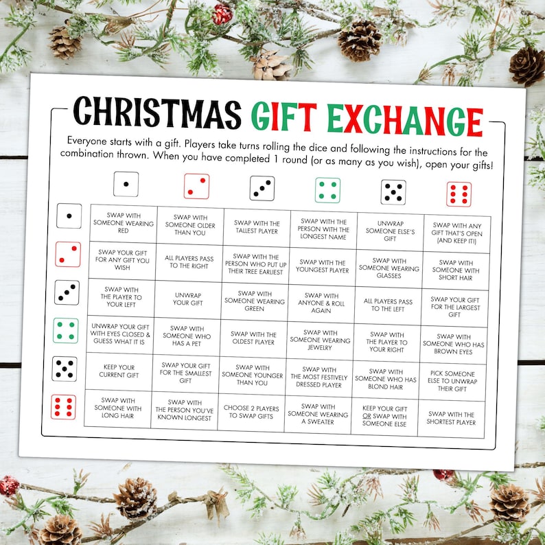 Christmas Gift Exchange Game - Printable Christmas Dice Game - Office ...