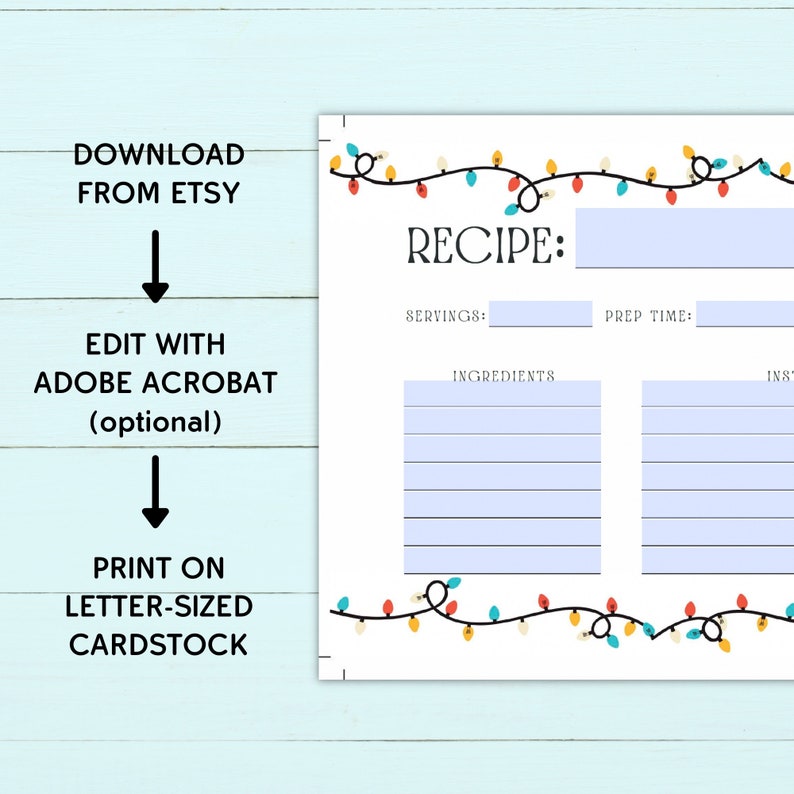 Printable Christmas Recipe Card - Editable Recipe Card Template - 4x6 ...