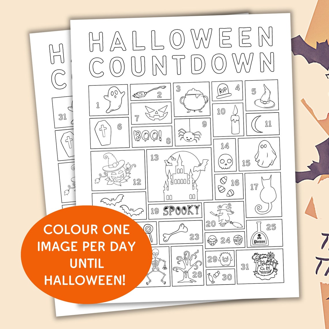 Printable Halloween Coloring Countdown - Halloween Countdown Coloring ...