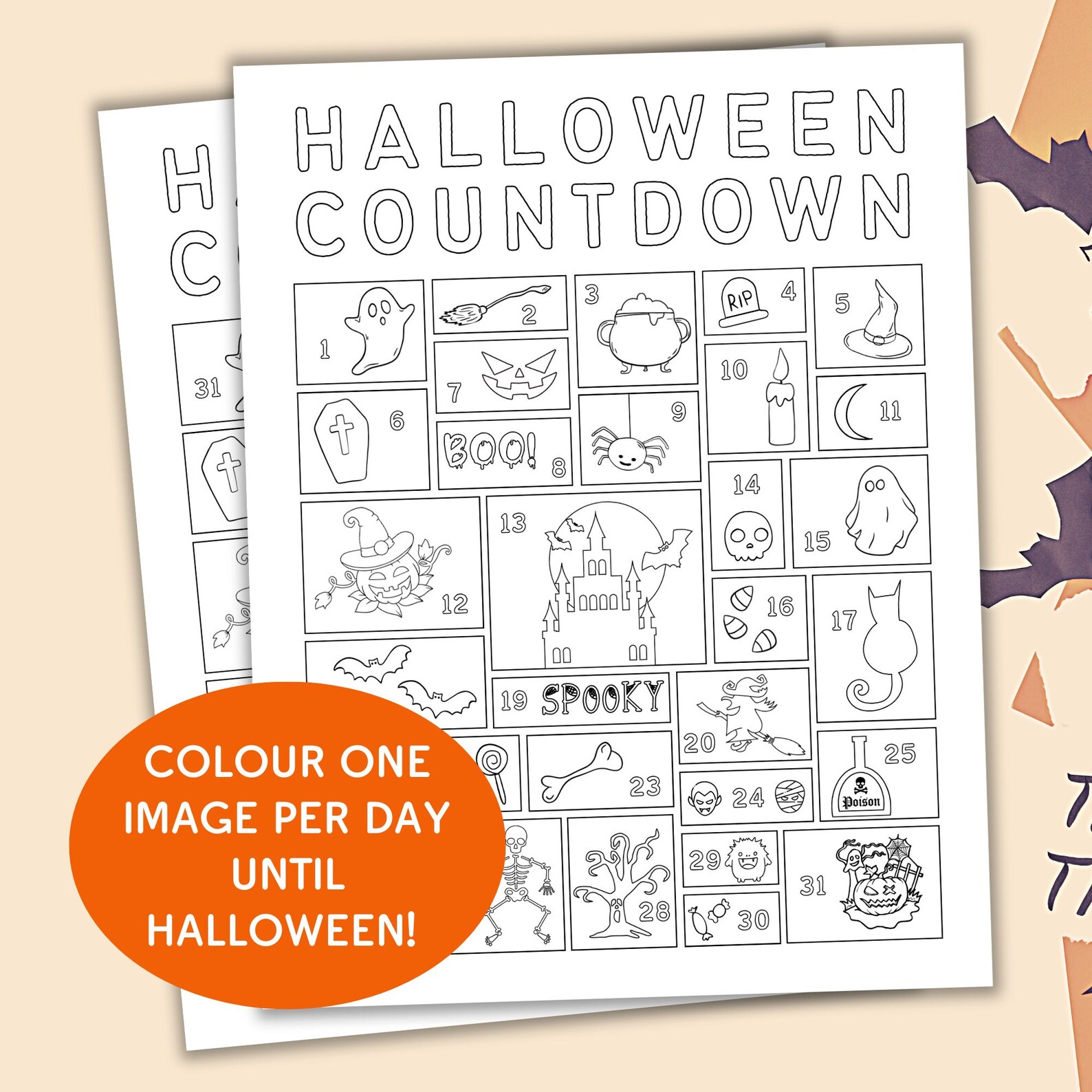Printable Halloween Coloring Countdown - Halloween Countdown Coloring ...