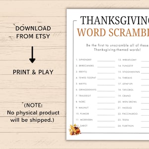 Thanksgiving Word Scramble - Printable Thanksgiving Activity ...