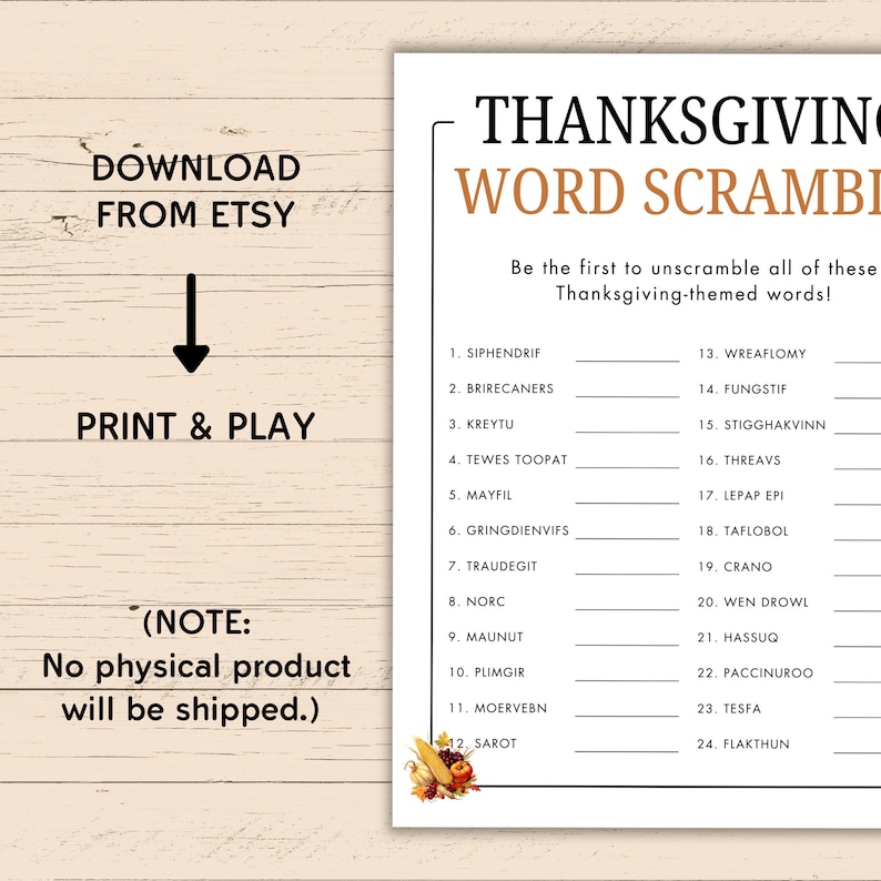 Thanksgiving Word Scramble - Printable Thanksgiving Activity ...