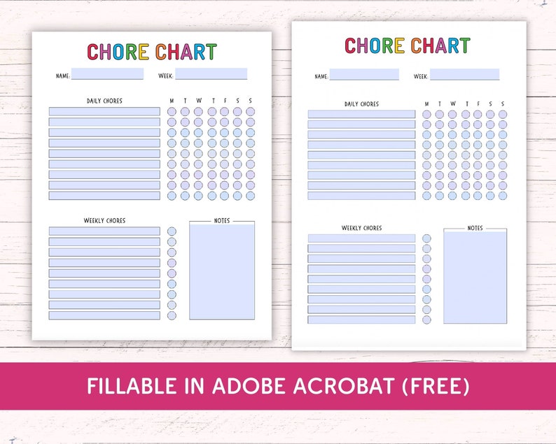 Printable Chore Chart for Kids Editable Daily & Weekly Chore - Etsy