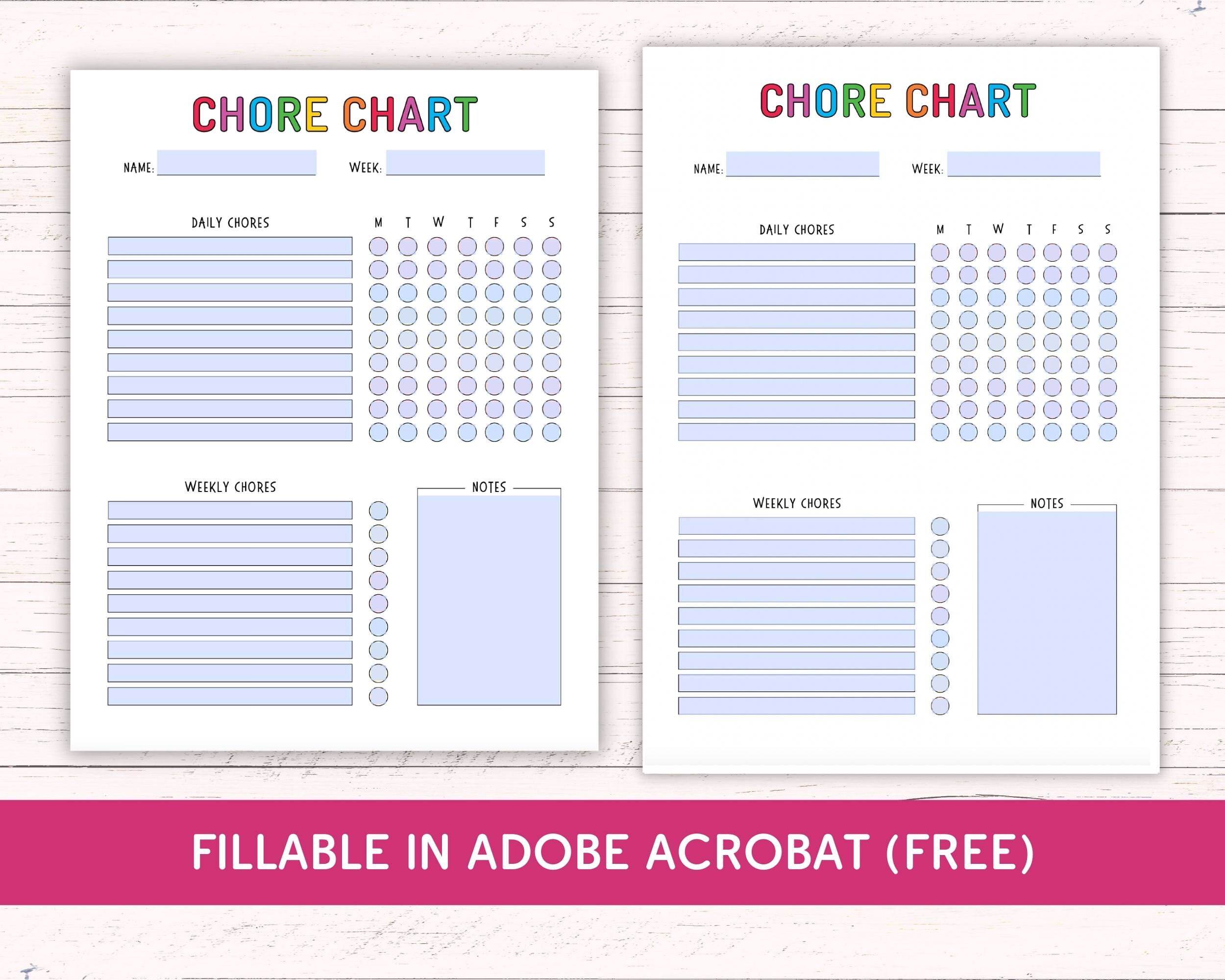 Printable Chore Chart for Kids Editable Daily & Weekly Chore Chart ...