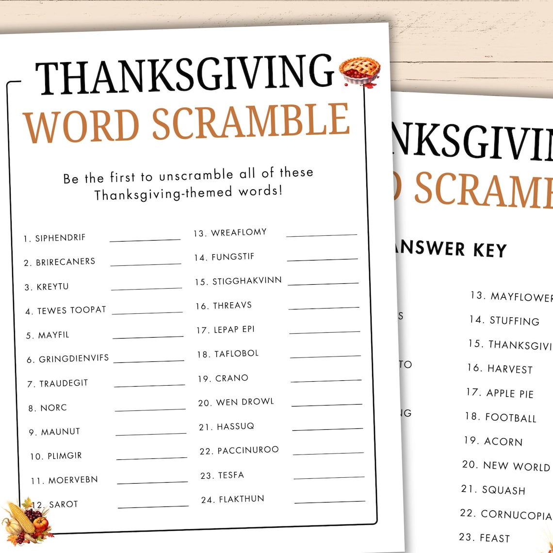 Thanksgiving Word Scramble - Printable Thanksgiving Activity ...