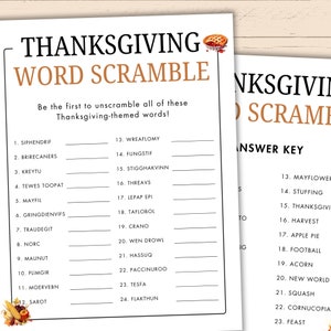 Thanksgiving Word Scramble - Printable Thanksgiving Activity ...