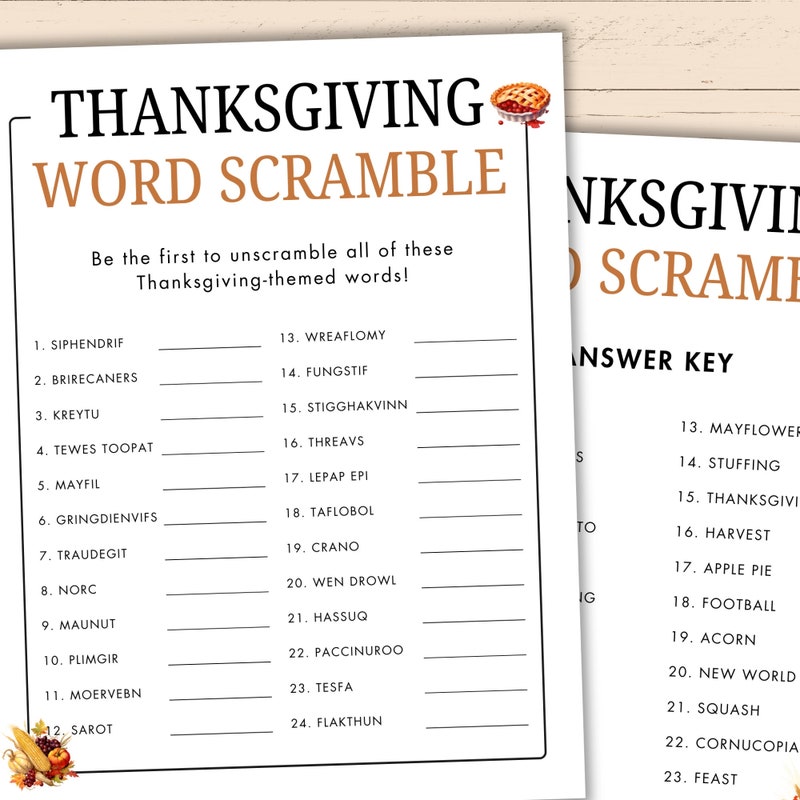 Thanksgiving Word Scramble - Etsy