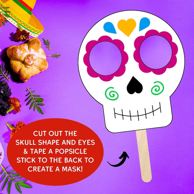 Printable Day of the Dead Mask - Dia De Los Muertos Craft - Decorate a ...