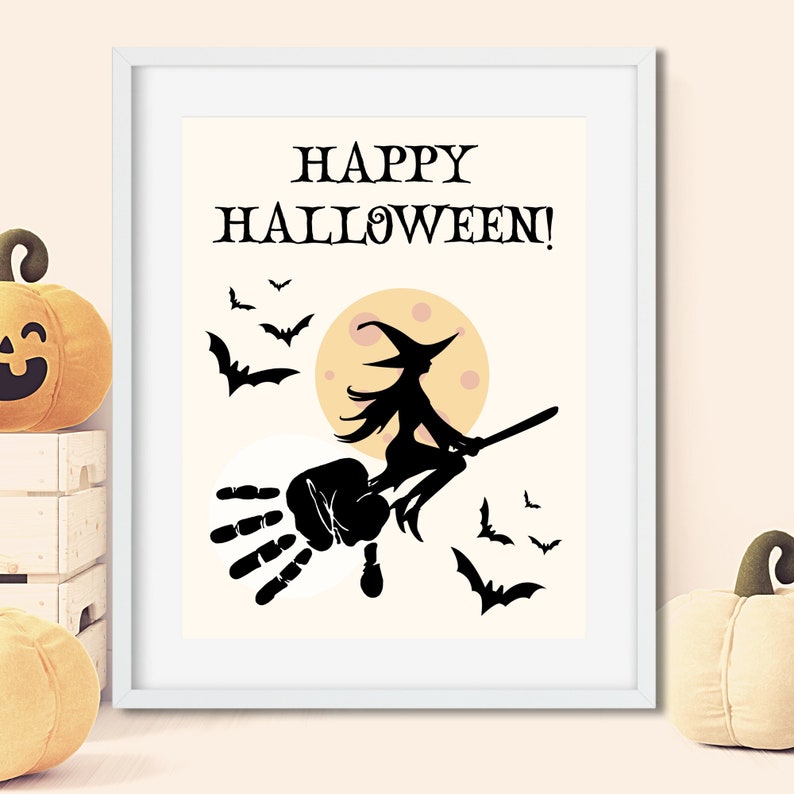 Halloween Witch's Broom Handprint Craft Template - Handprint Art Kit ...