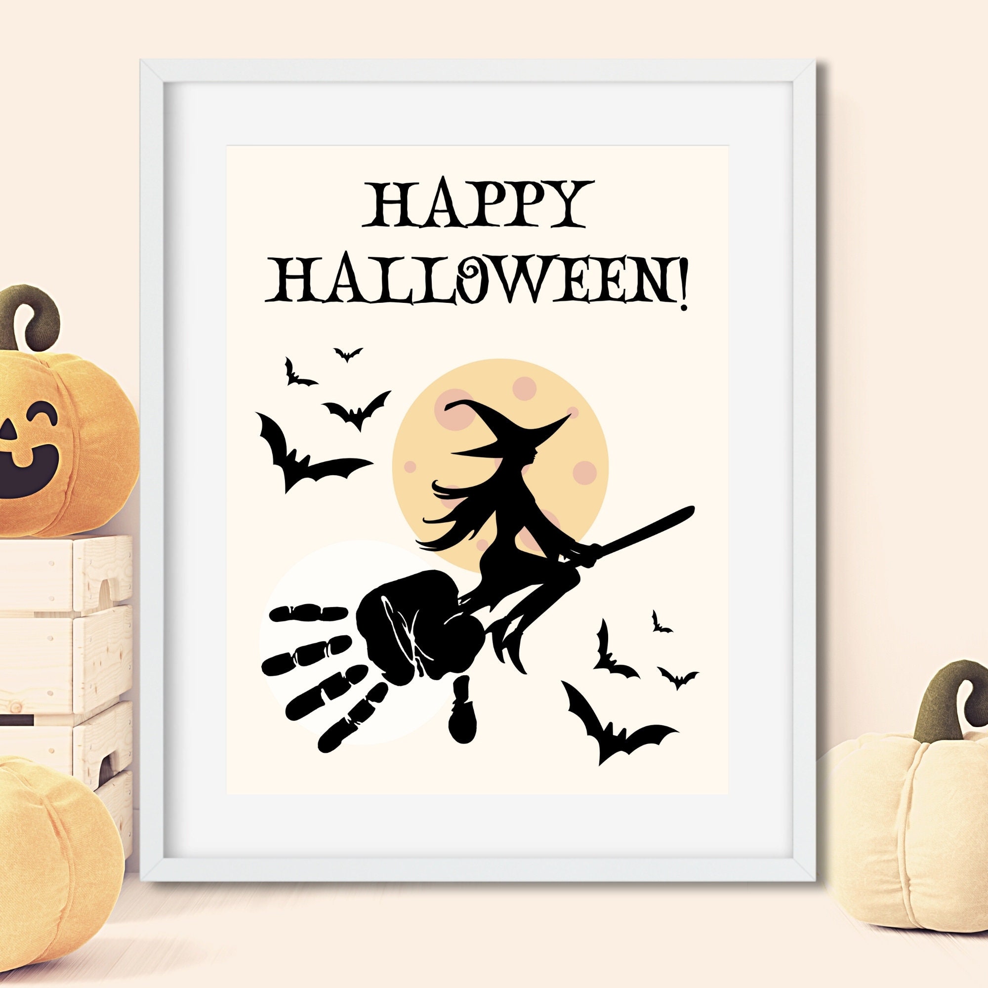 Halloween Witch's Broom Handprint Craft Template - Handprint Art Kit ...