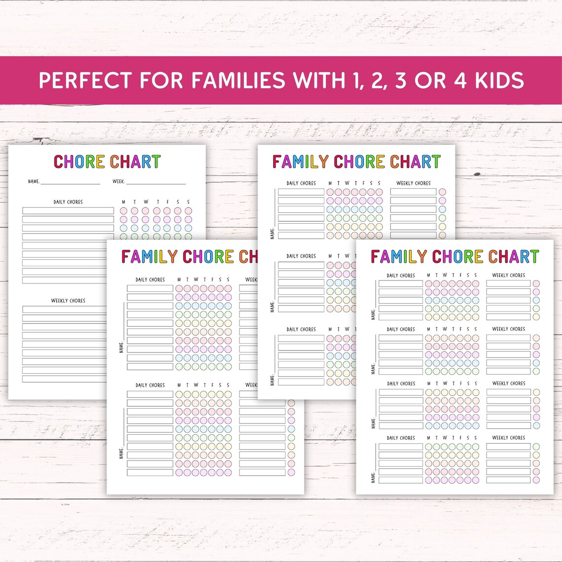 Printable Family Chore Chart Editable Chore Chart for Multiple Kids ...