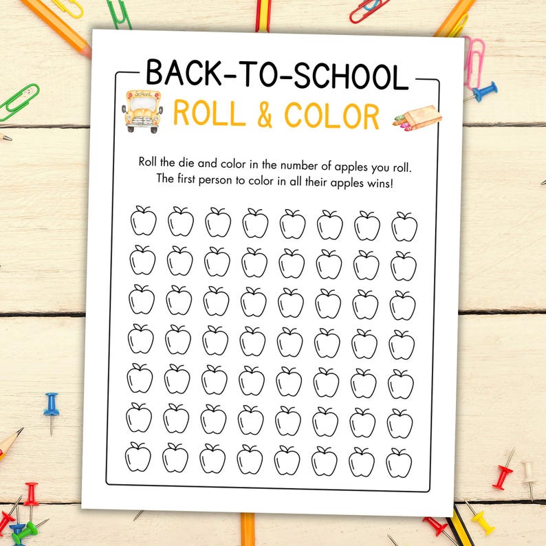 Printable Back to School Roll and Color Game - Game for Students ...