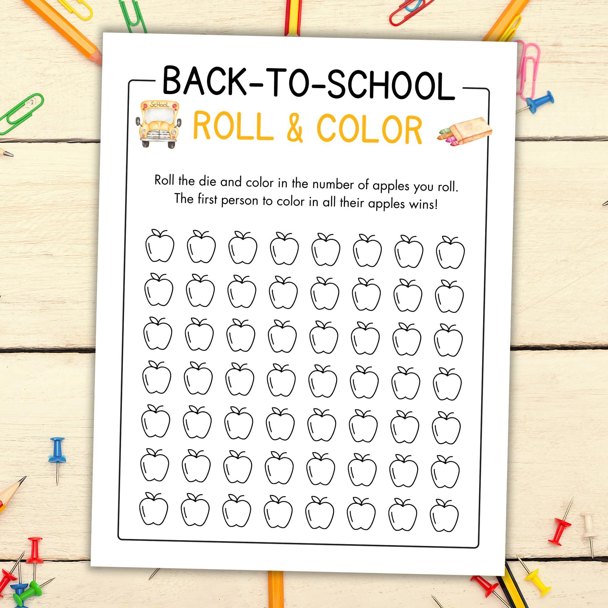 Printable Back to School Roll and Color Game - Game for Students ...
