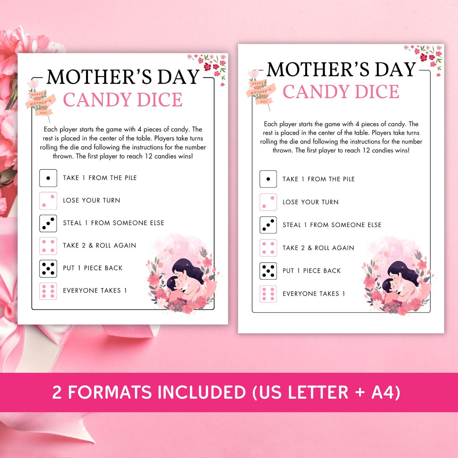 Printable Mother's Day Candy Dice Game - Family Activity - Mother's Day ...