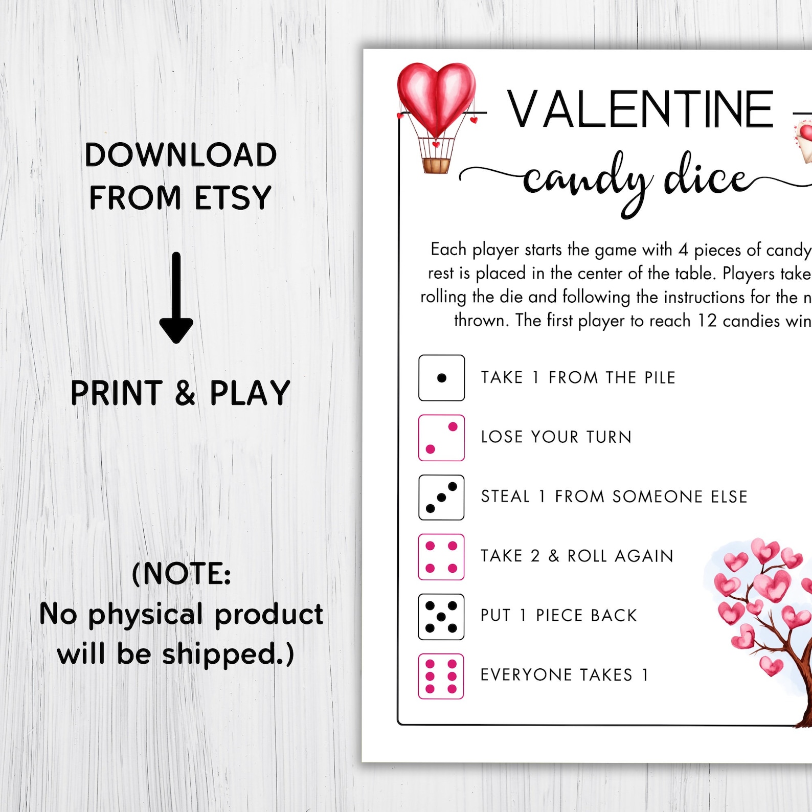 Printable Valentine Candy Dice Game - Valentine Party Game - Valentine ...