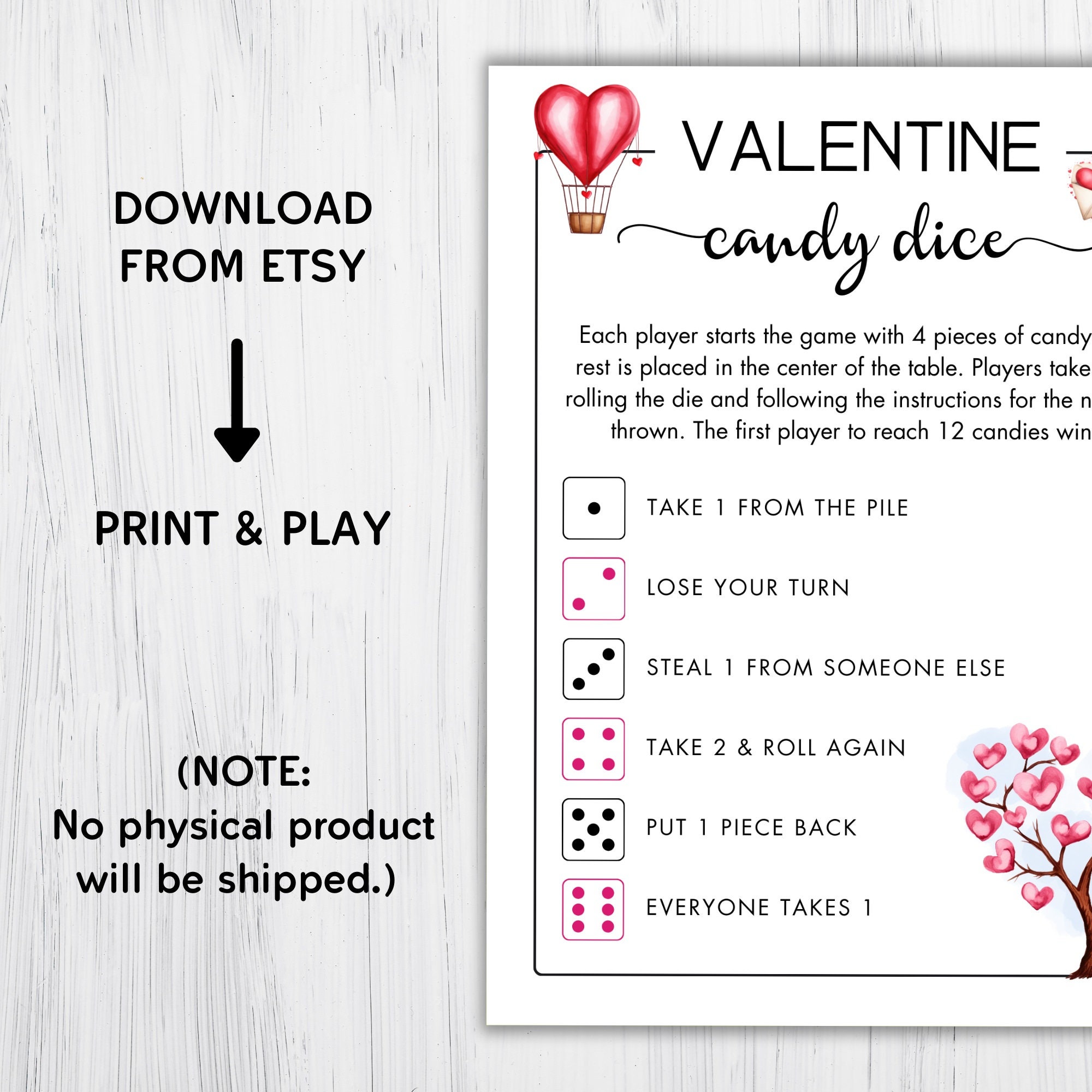 Printable Valentine Candy Dice Game - Valentine Party Game - Valentine ...
