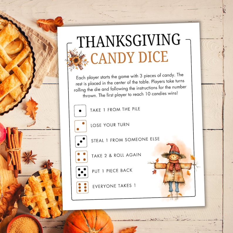 Printable Thanksgiving Candy Dice Game - Thanksgiving Party Game ...