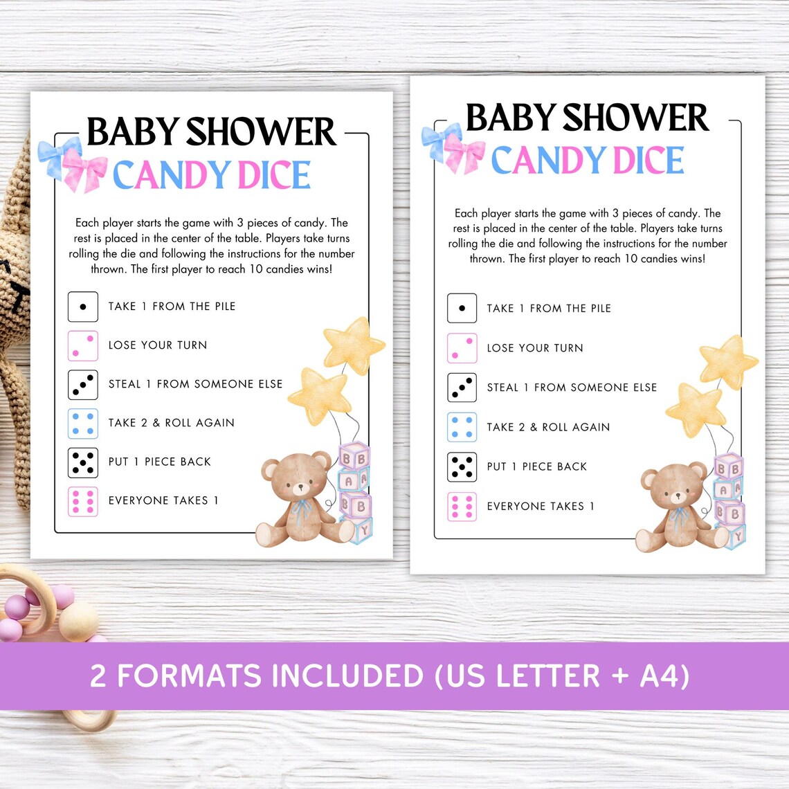 Printable Baby Shower Candy Dice Game - Baby Shower Party Game - Baby ...