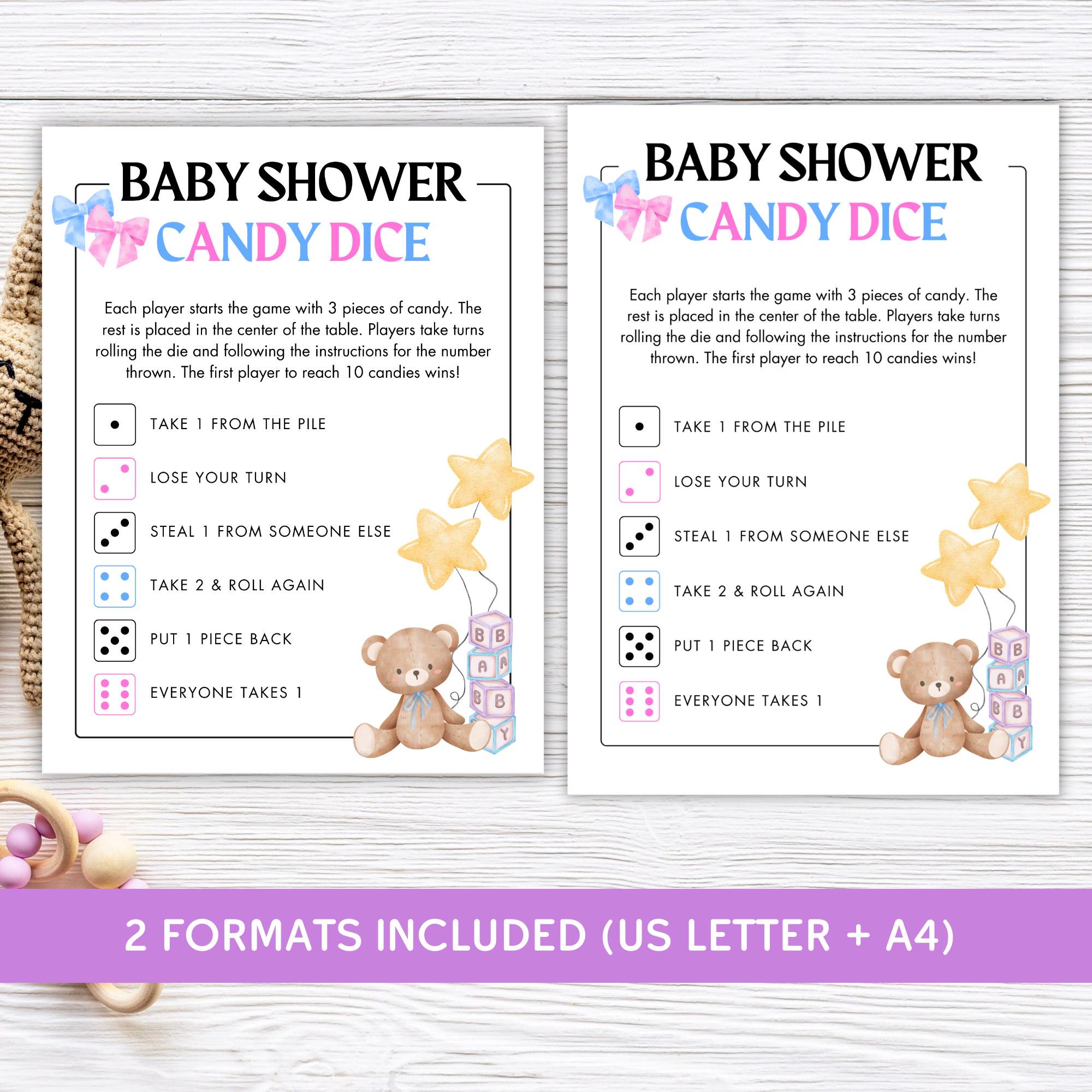 Printable Baby Shower Candy Dice Game - Baby Shower Party Game - Baby ...