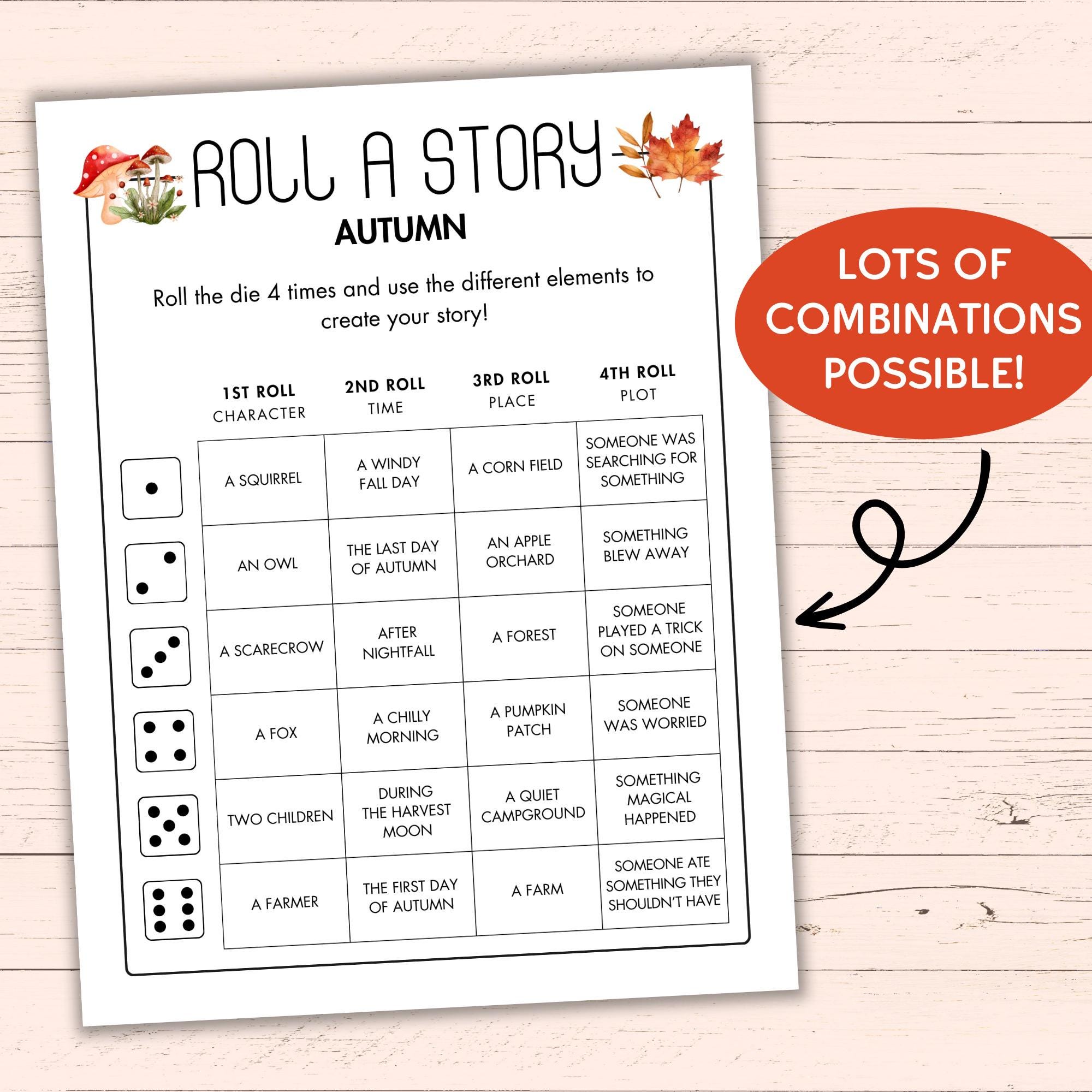 Autumn Roll a Story - Creative Writing Prompt Activity - Printable ...