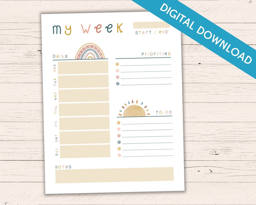 Printable Boho Weekly Planner US Letter A4 Editable - Etsy