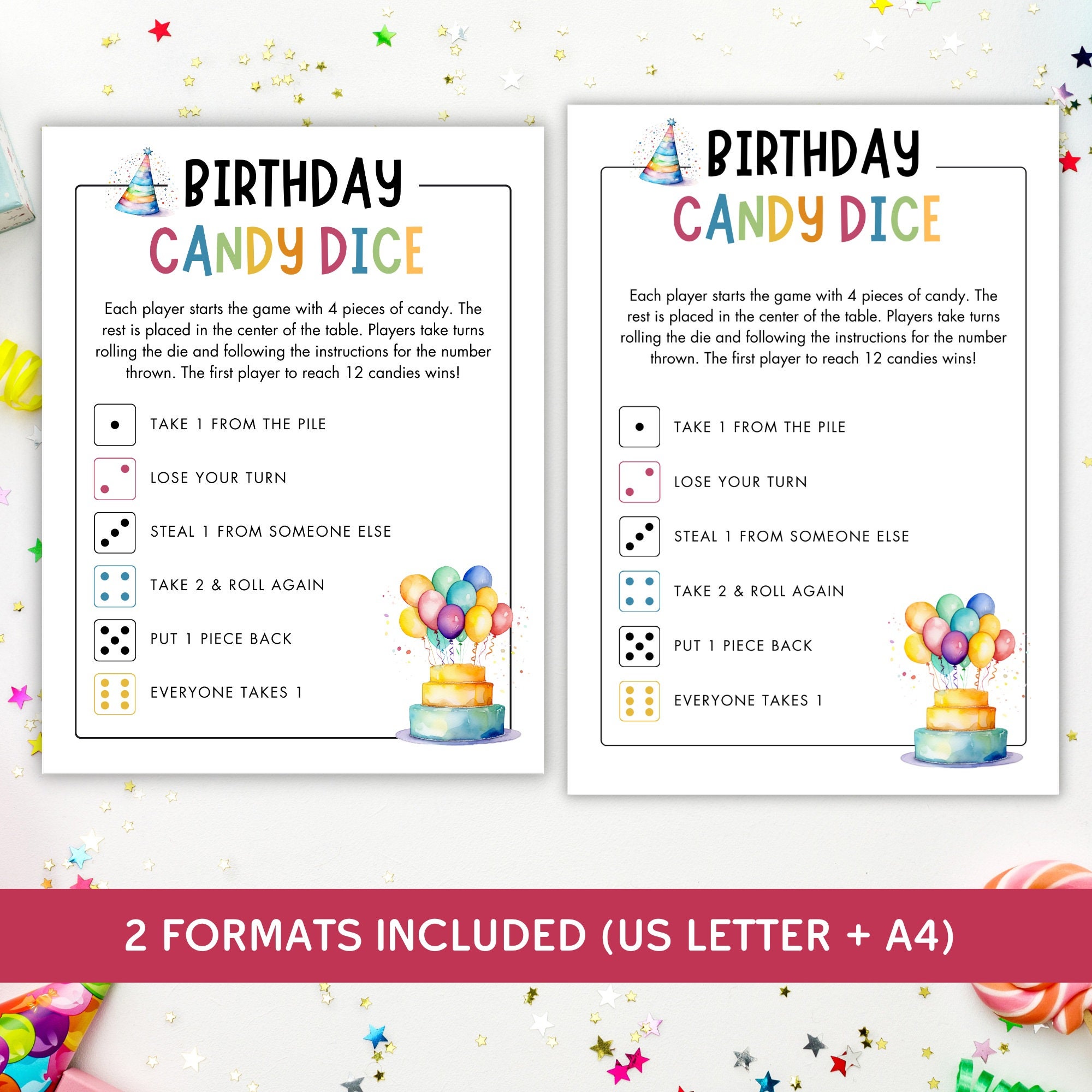 Printable Birthday Candy Dice Game - Birthday Party Game - Birthday ...