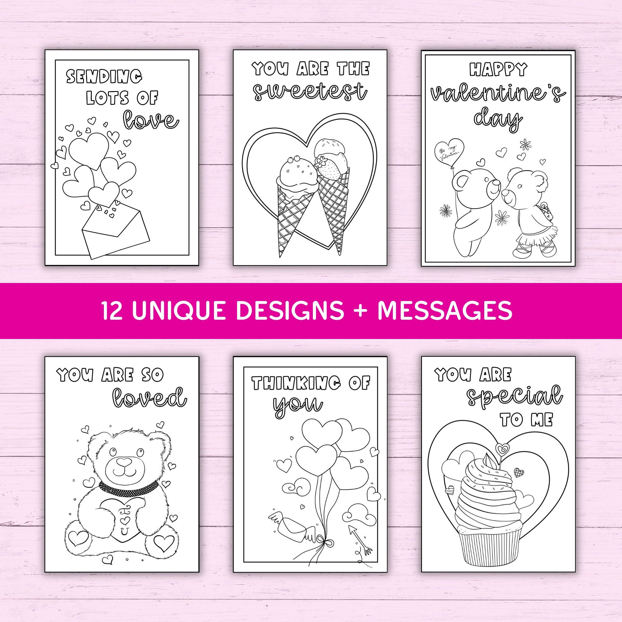Tarjetas para colorear del Día de San Valentín - 12 diseños dibujados a ...