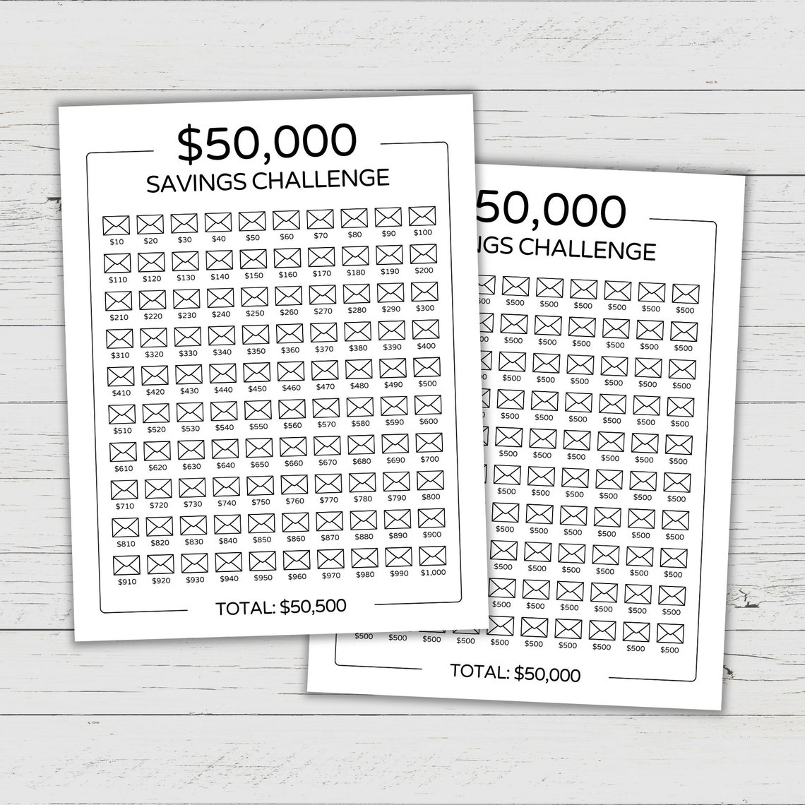 50K Savings Challenge Printable - 100 Envelopes Saving Challenge ...