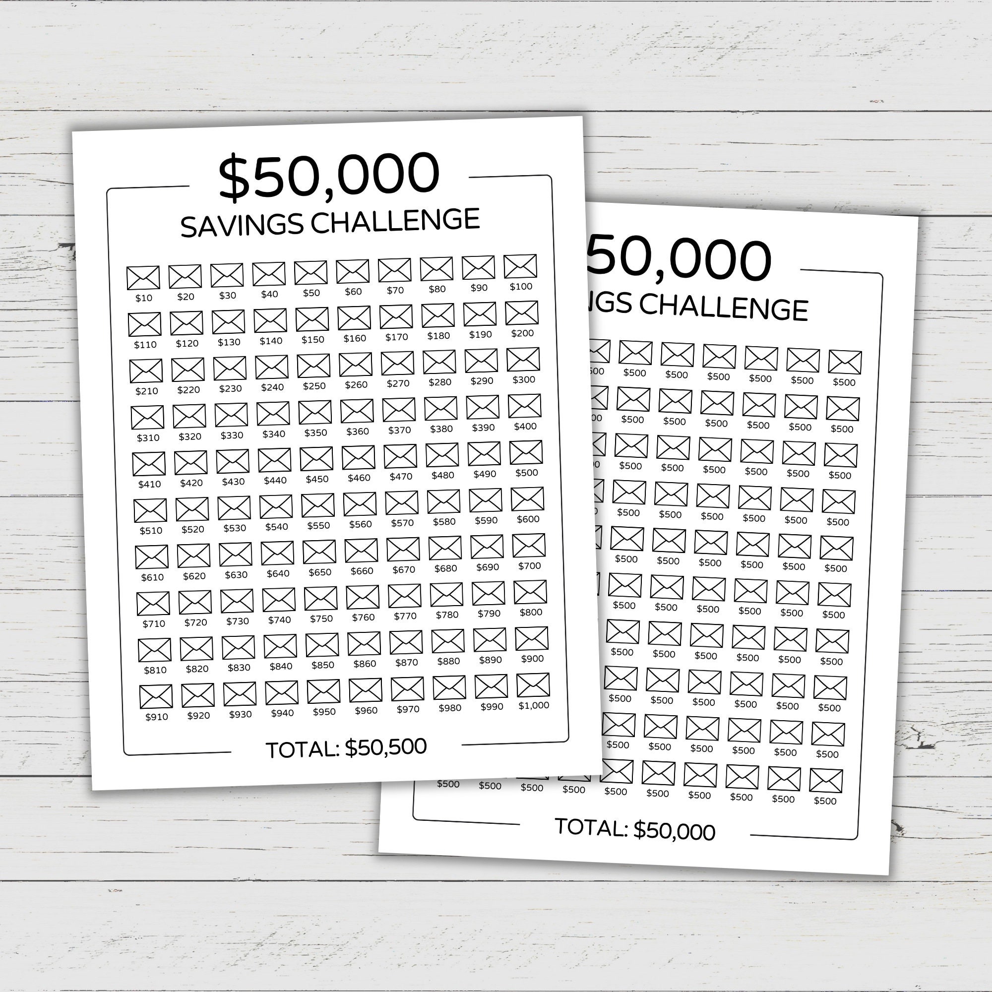 50K Savings Challenge Printable - 100 Envelopes Saving Challenge ...