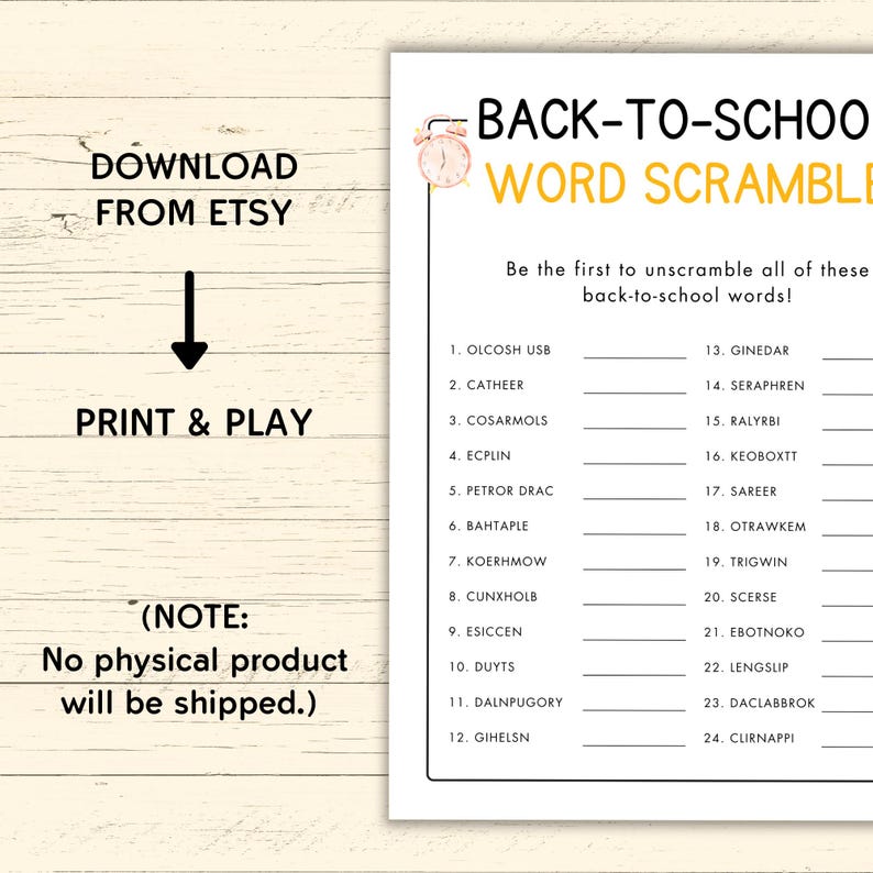 Back to School Word Scramble - Printable Back to School Activity ...