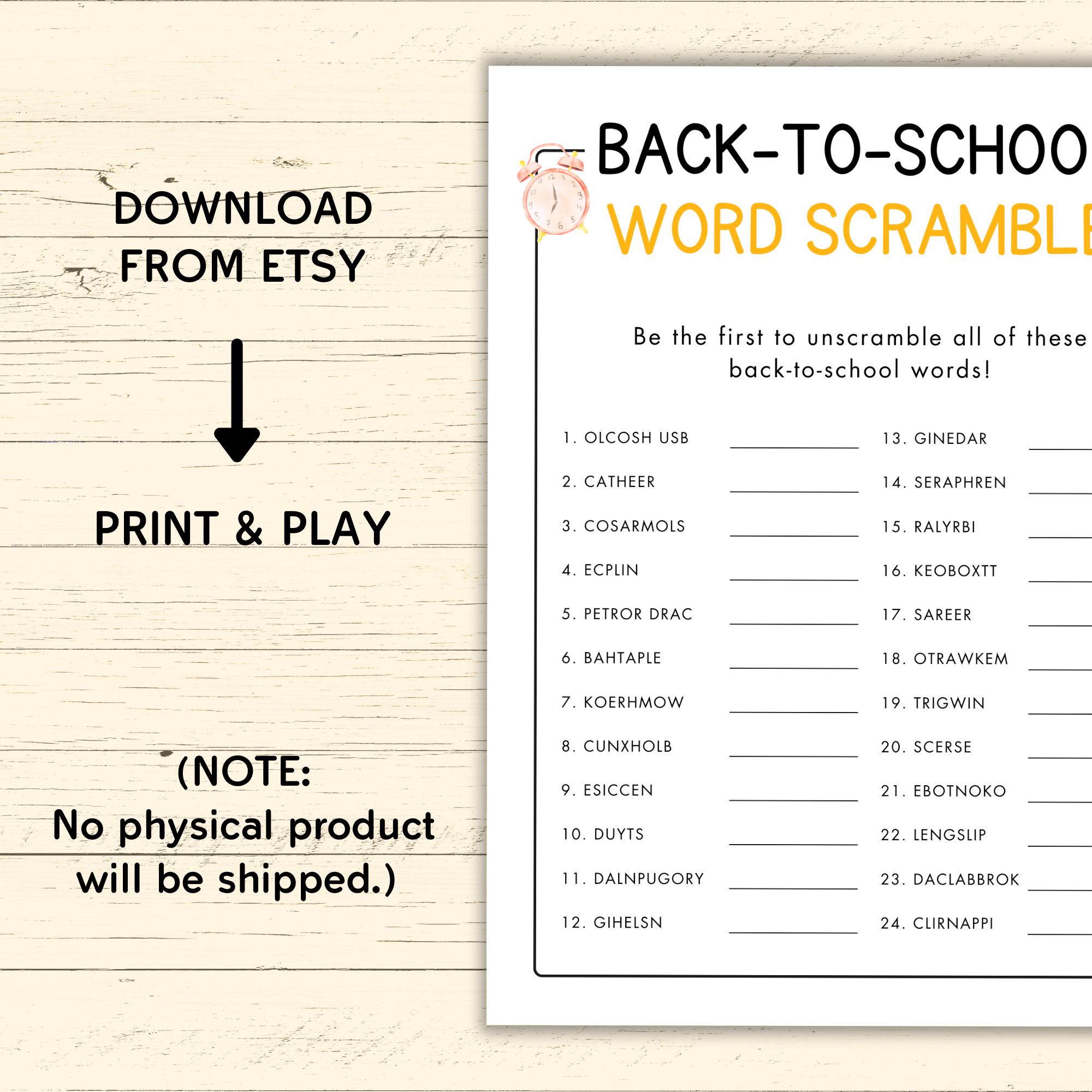 Back to School Word Scramble - Printable Back to School Activity ...