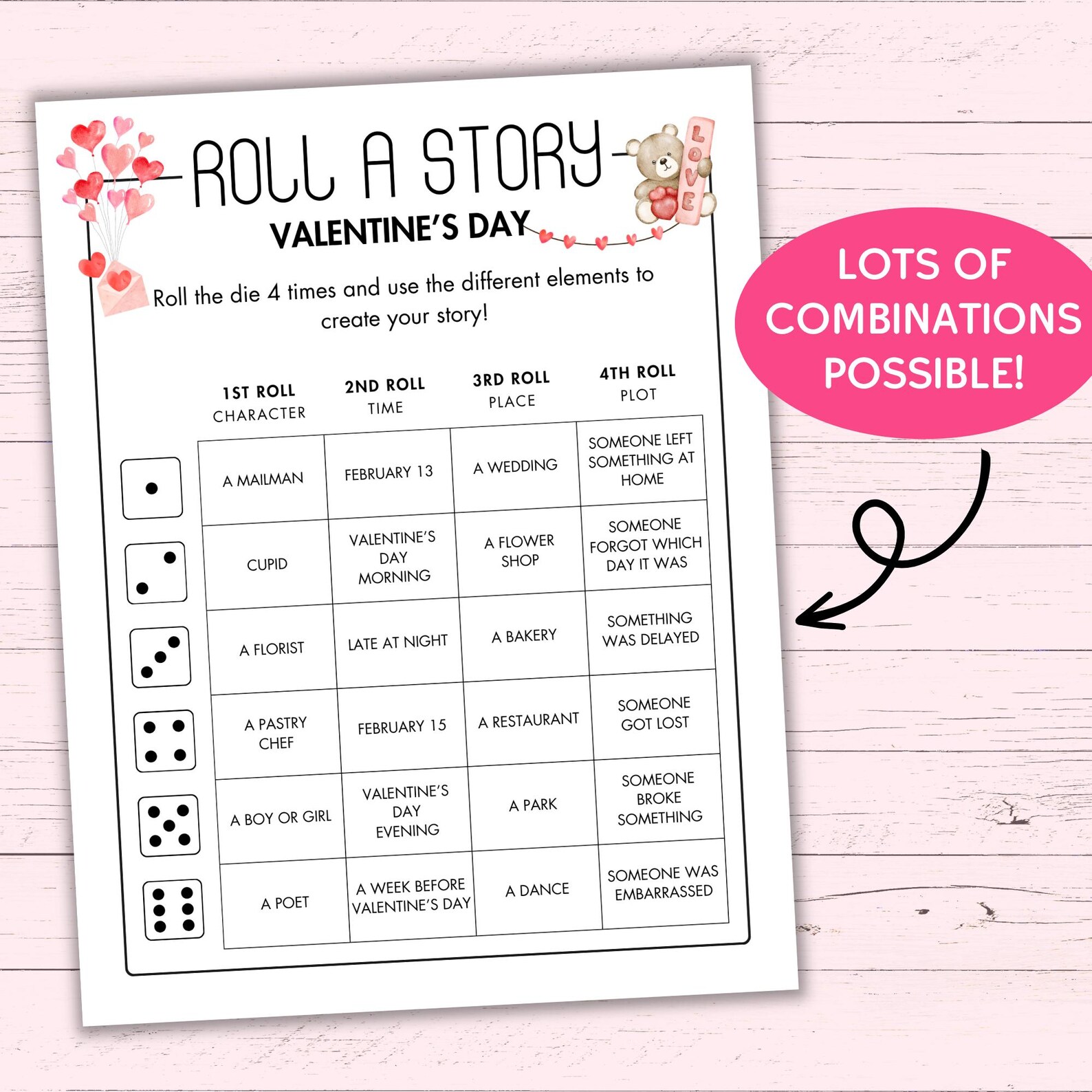 Valentine's Day Roll a Story - Creative Writing Prompt Activity ...