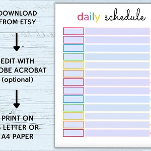 Editable Daily Schedule Template for Kids Printable - Etsy