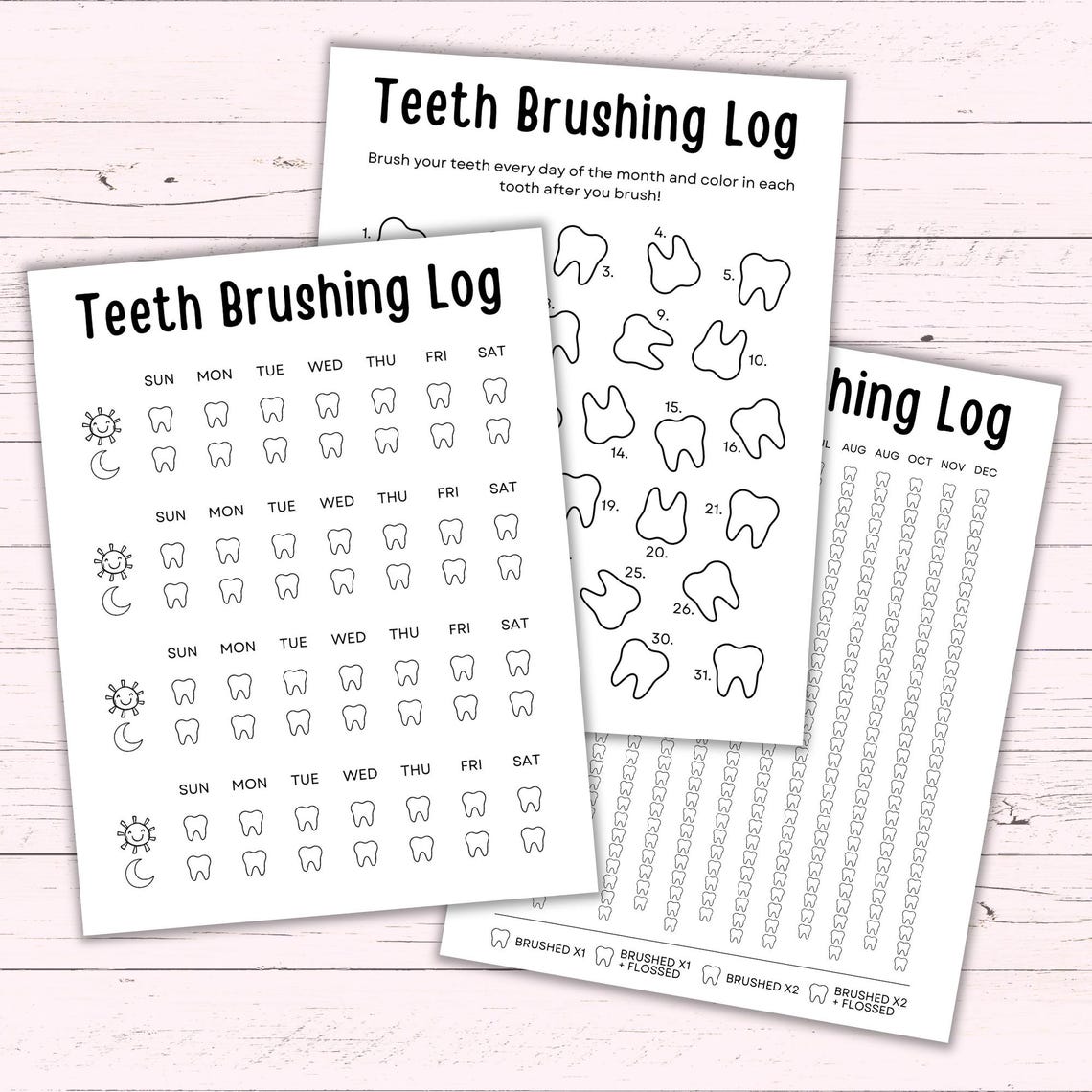 Teeth Brushing Tracker Bundle - Printable Teeth Brushing Log - Kids ...
