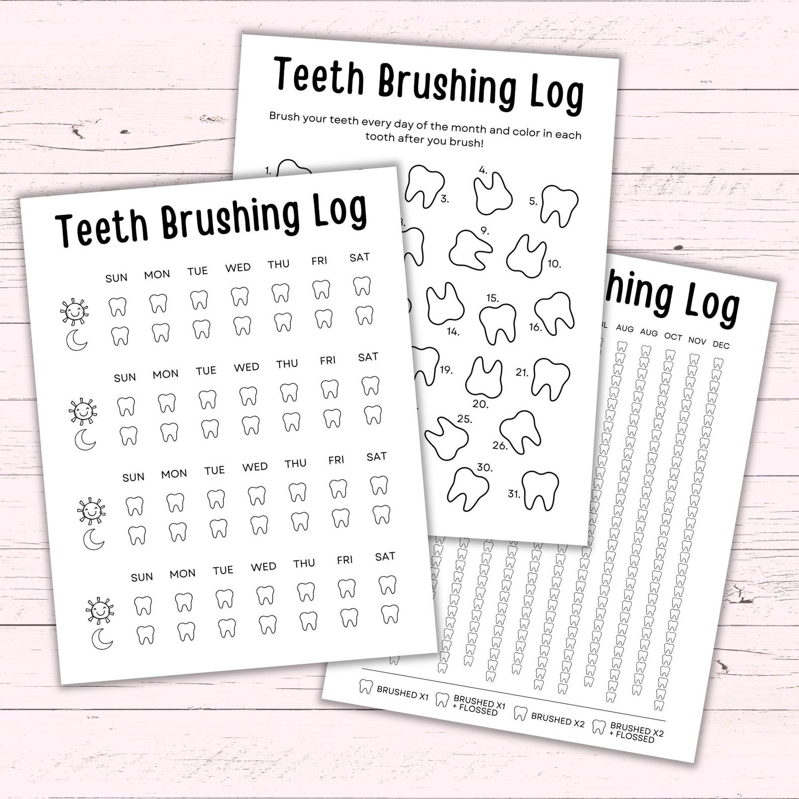 Teeth Brushing Tracker Bundle - Printable Teeth Brushing Log - Kids ...