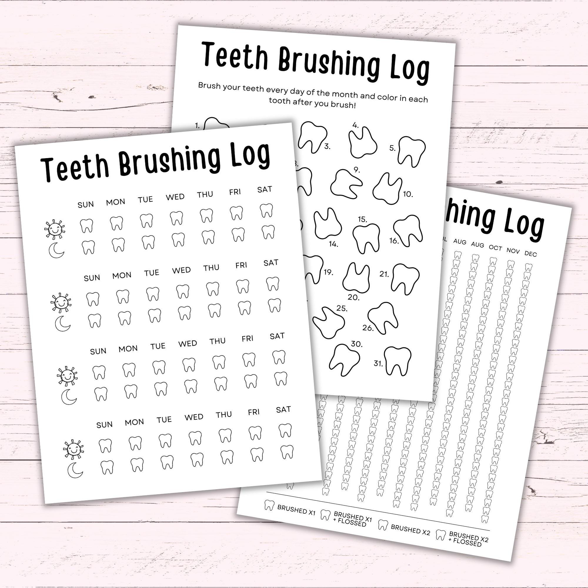 Teeth Brushing Tracker Bundle - Printable Teeth Brushing Log - Kids ...