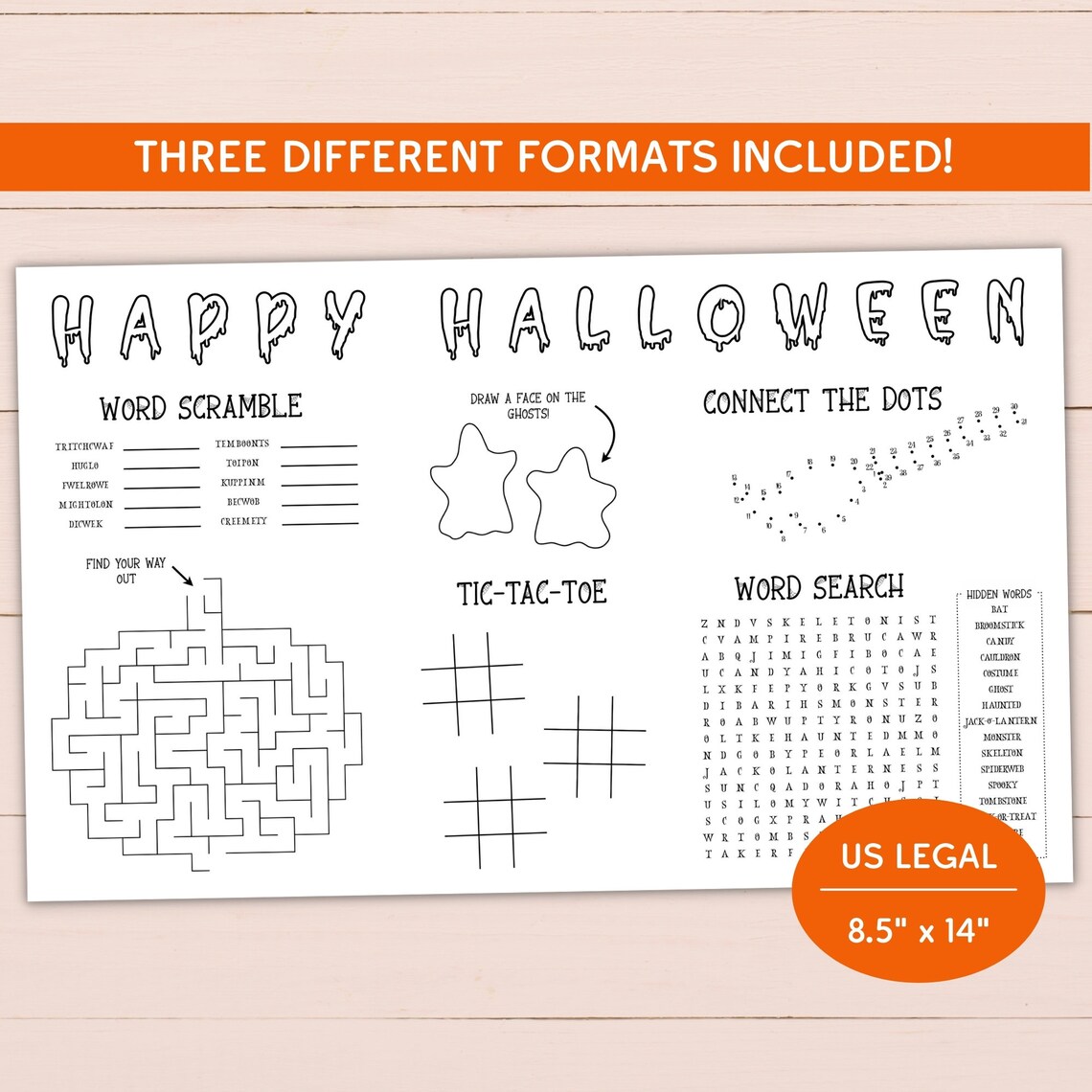 Printable Halloween Activity Placemat for Kids - 3 Sizes - Activity ...