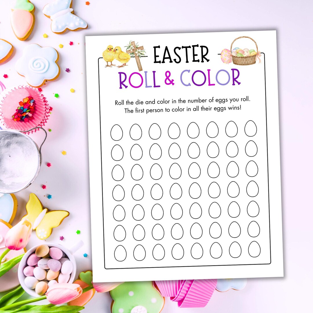 Printable Easter Roll and Color Game - Easter Party Game - Easter ...