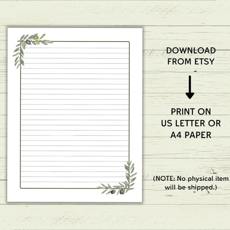 Cute Printable Olive Branch Stationery - Digital Note Paper - Instant ...