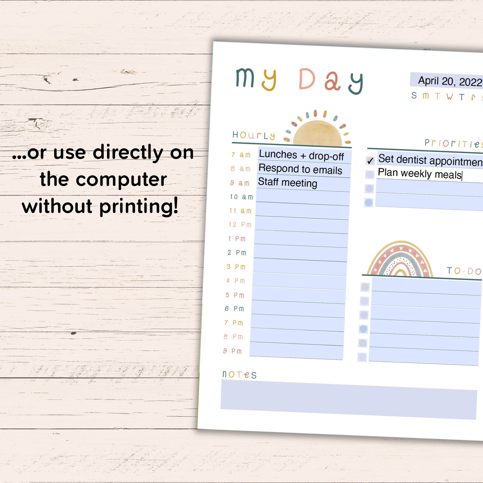 Printable Boho Daily Planner - US Letter + A4 - Editable Instant ...