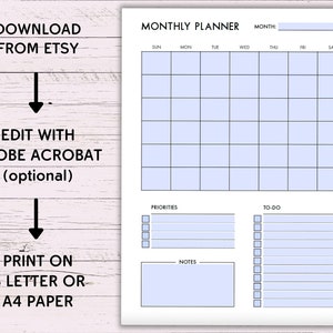 Editable Monthly Planner Instant Download Blank Fillable - Etsy