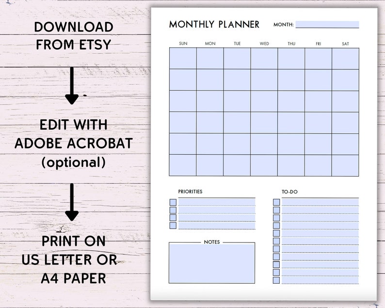 Editable Monthly Planner Instant Download Blank Fillable - Etsy