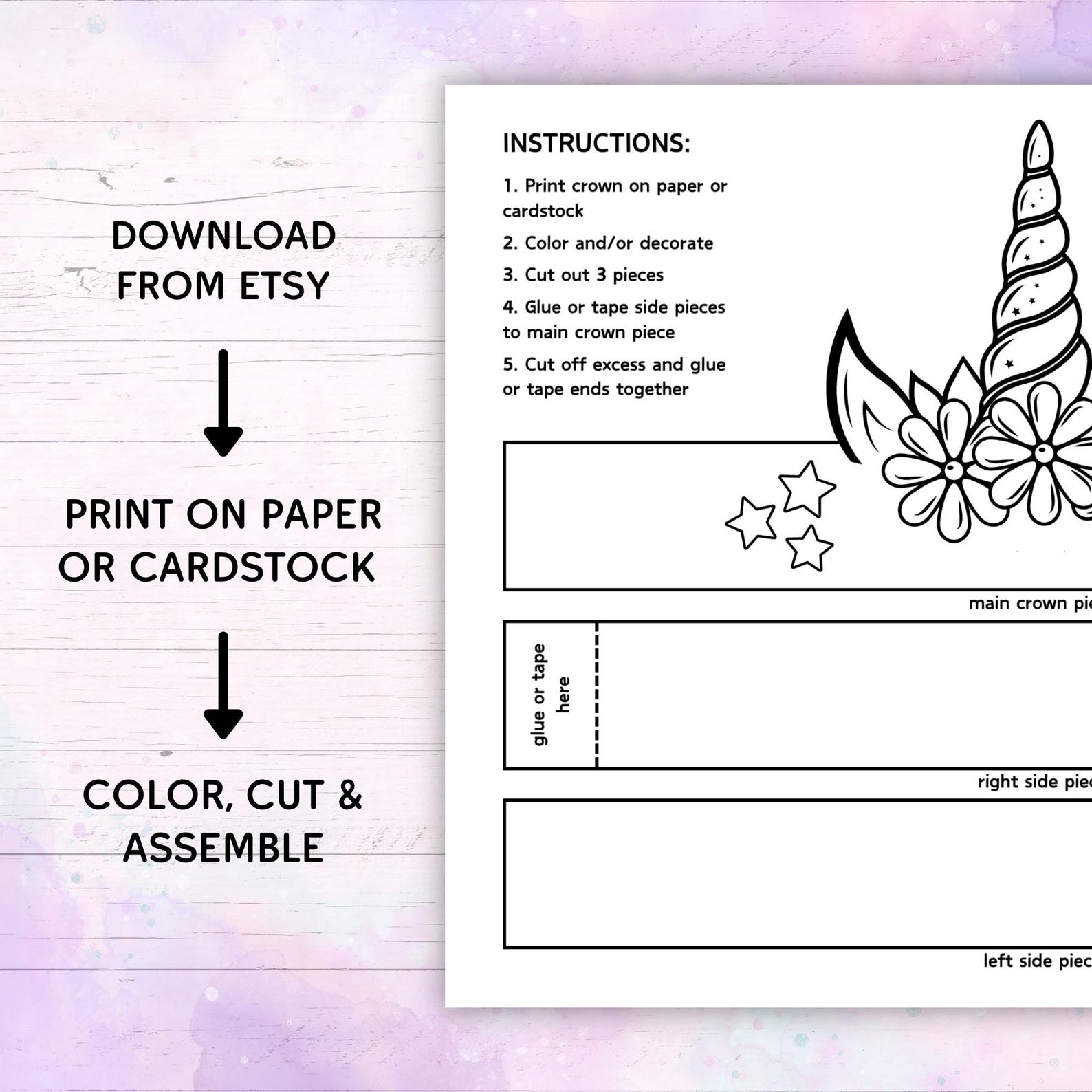 Unicorn Paper Crown Printable - Kids Coloring Craft - Unicorn Birthday ...