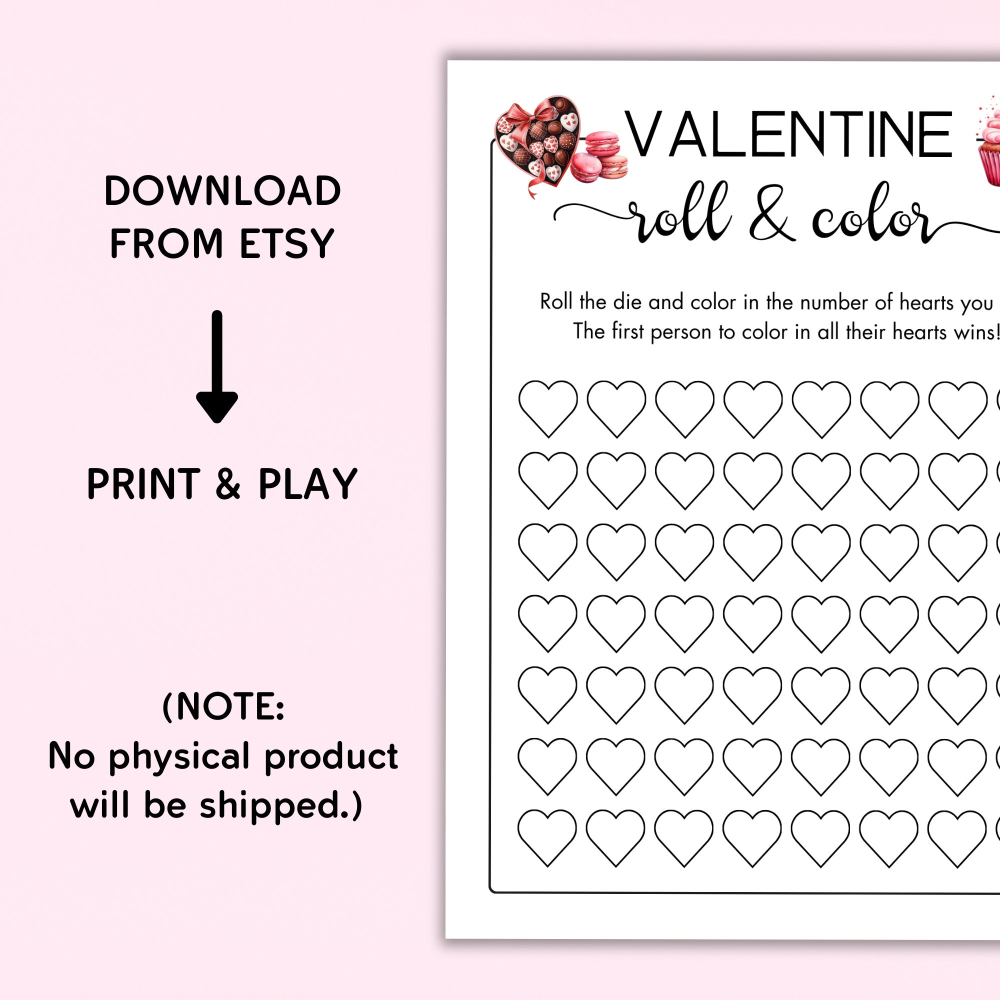 Printable Valentine Roll and Color Game - Valentine Party Game ...