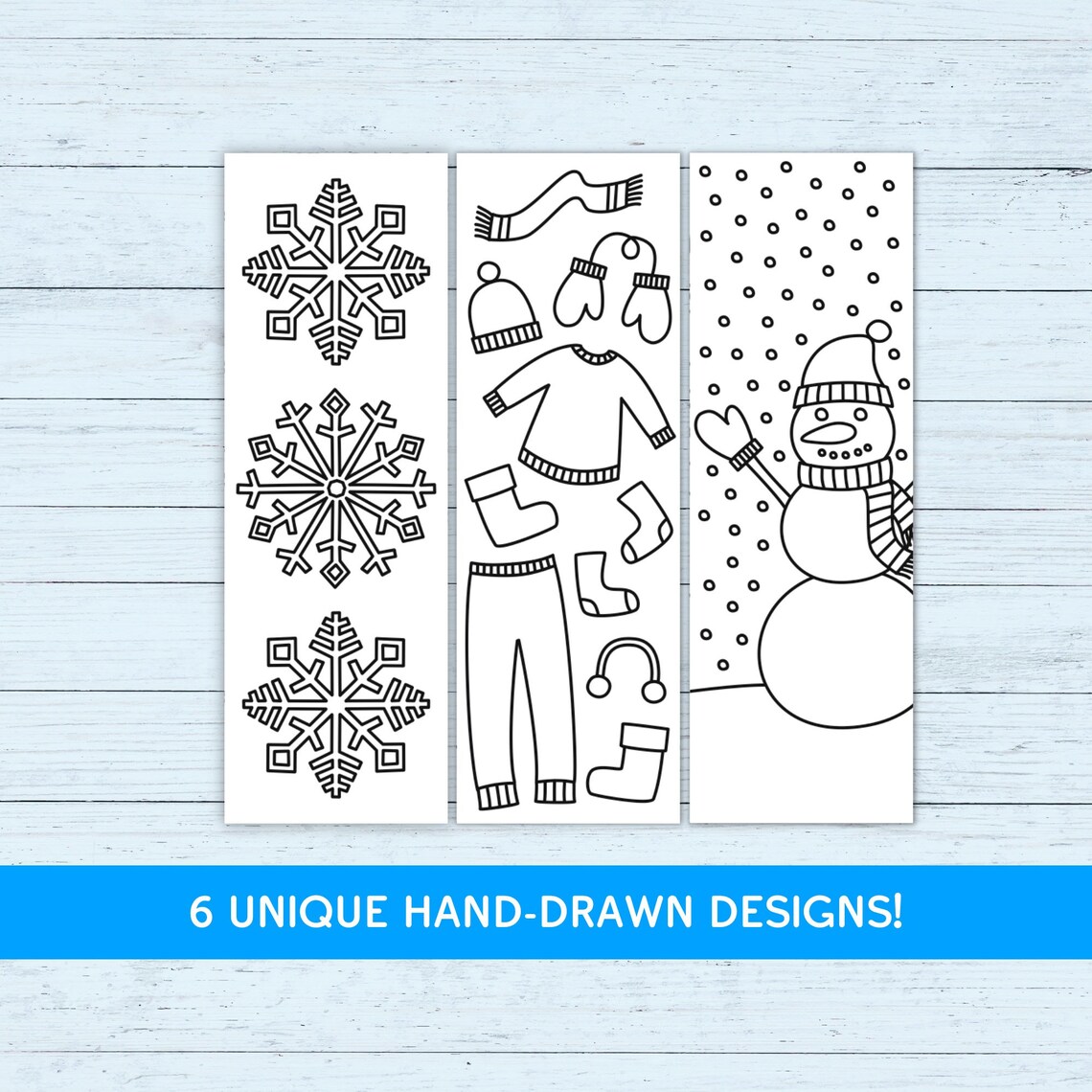 Printable Winter Coloring Bookmarks Set of 6 PDF Instant Digital ...