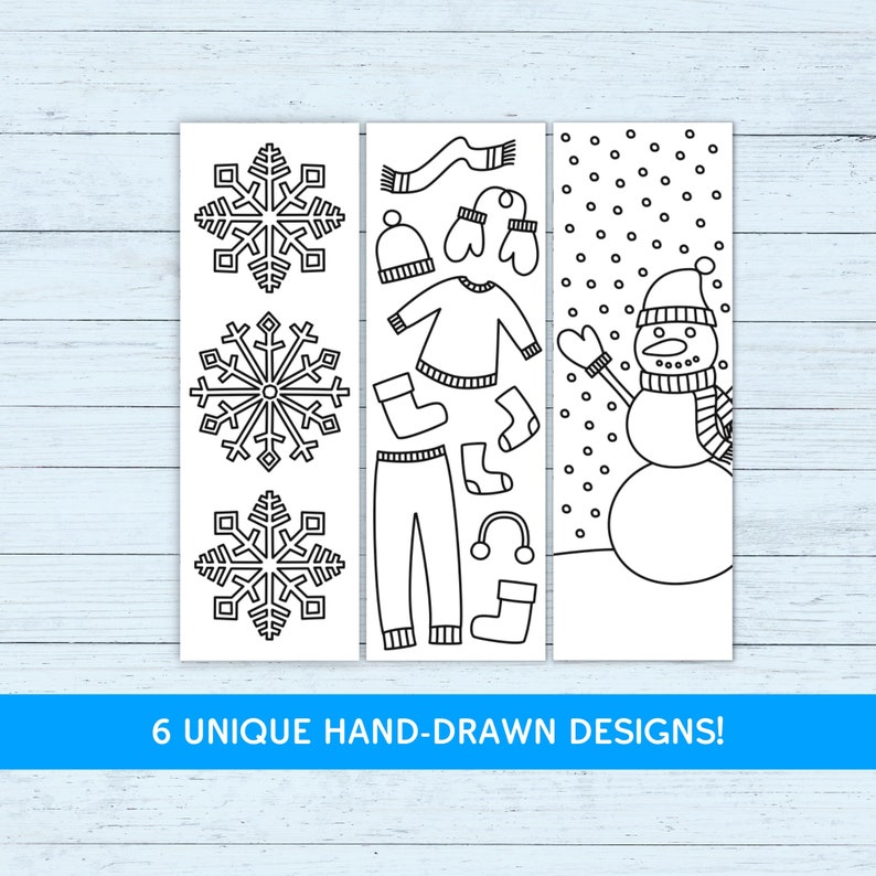 Printable Winter Coloring Bookmarks - Set of 6 - PDF Instant Digital ...